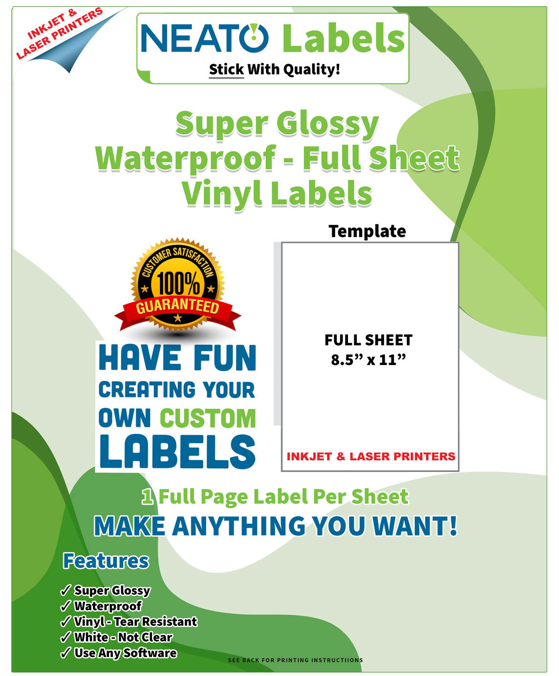 Super Glossy White Vinyl Sticker Paper, Waterproof, Full Sheet Labels ...