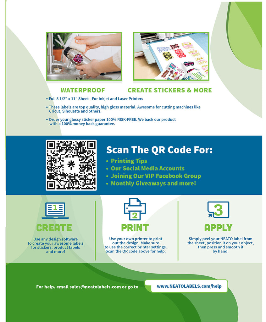 Super Glossy White Vinyl Sticker Paper, Waterproof, Full Sheet Labels ...