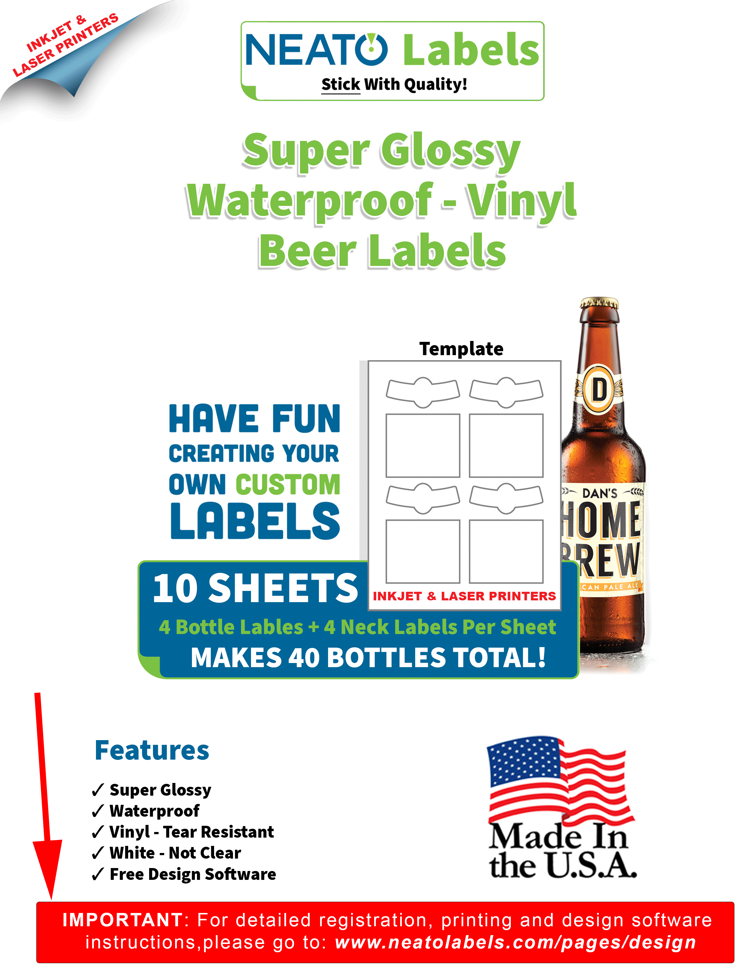 Blank Beer Labels - WHITE, GLOSSY - WATERPROOF - FOR INKJET AND LASER ...