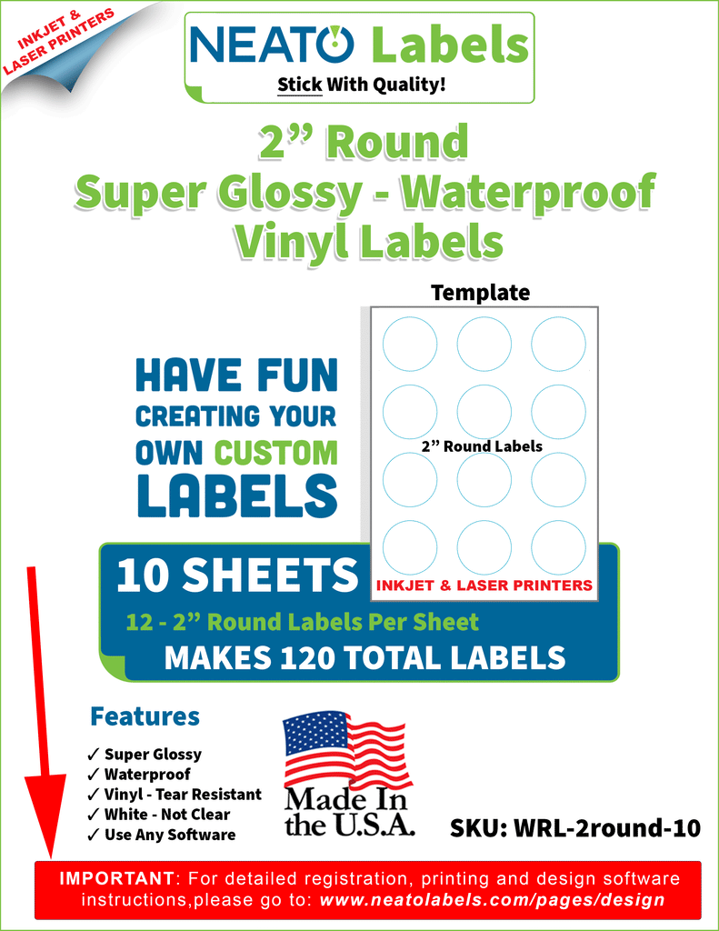 Blank 2 Inch Round Labels - White Circle Stickers - Glossy, Vinyl Wate ...